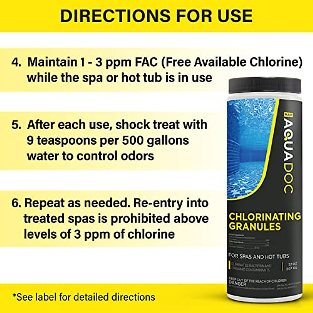 AquaDoc | Spa Chlorine Granules for Hot tub - Spa Sanitizing Granules for Hot Tubs - Recommended Chlorine for spa - Granulated Chlorine for hot tub and spa - Hot Tub Chlorinating Granules