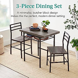 Best Choice Products 3-Piece Modern Dining Set, Space Saving Dinette for Kitchen, Dining Room, Small Space w/Steel Frame, Built-in Storage Rack - Gray