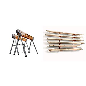 Bora Portamate Speedhorse Sawhorse Pair (PM-4500T, Orange) and Bora Wood Organizer and Lumber Storage Metal Rack (PBR-001)