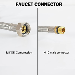 Trywell Bathroom Faucet Supply Lines Connector Stainless Steel Braided Supply Hose M10 Compressor Connector and 3/8-Inch Female Compression Thread x M10 Male Connector, 24-Inch x 2 Pcs (1 Pair)