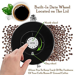 Mixpresso 16Oz Coffee Canister, Stainless Steel Airtight Coffee Container, Ground Coffee Bean Storage with Date Tracker, Vacuum Sealed Espresso Airtight Container, Coffee Jar, Sugar Container