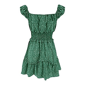 WYTong Women’s Summer Dresses Bohemian Sexy Summer Pleated Sleeve Neckline Print Dress Mini Dress Sundress(Green,Small)