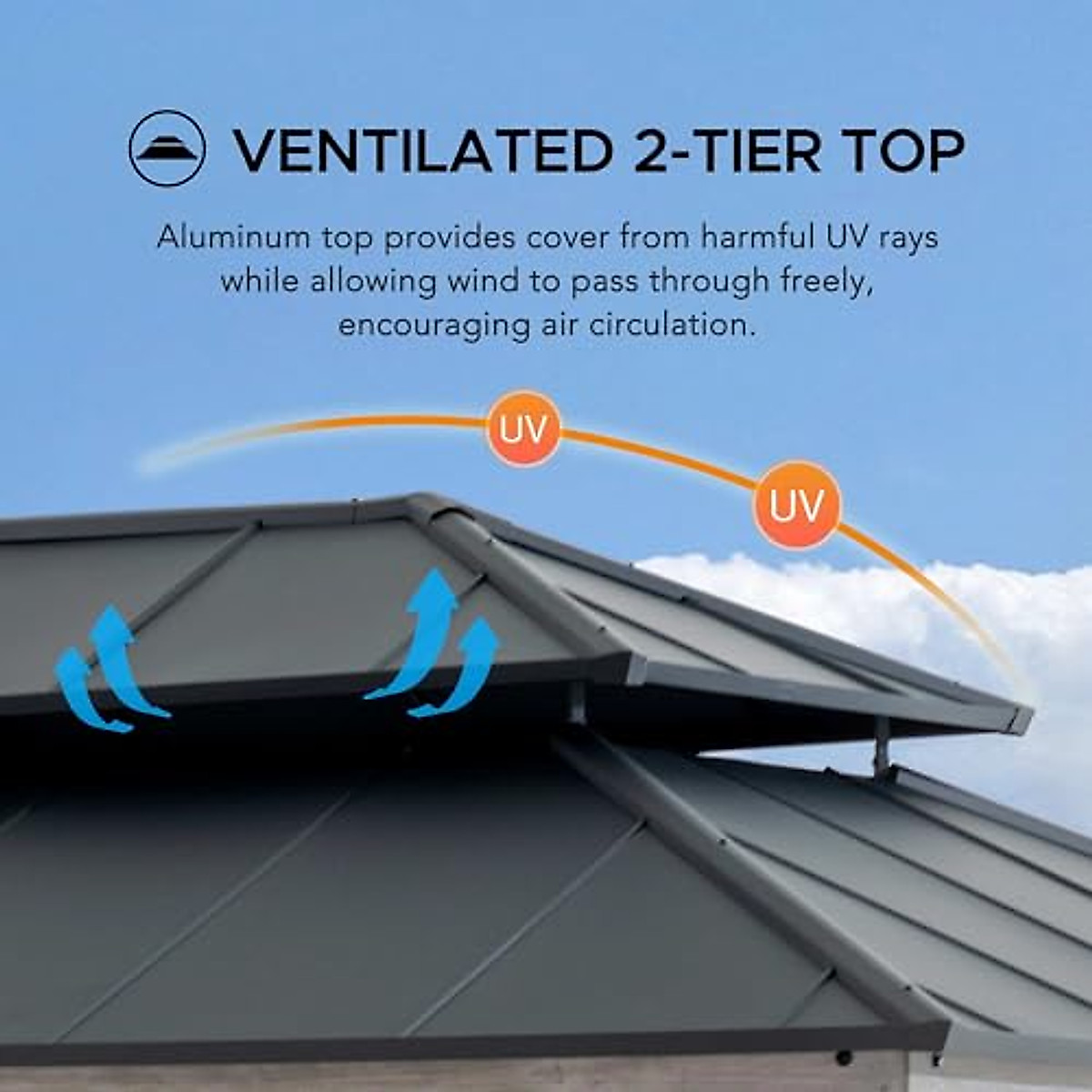 SUNJOY 12 x 20 ft. Wood Gazebo, Outdoor Patio Aluminum Hardtop Gazebo, Cedar Framed Wooden Gazebo with 2-Tier Roof, Suitable for Patios, Lawn and Backyard, Matte Black Roof + Gray Wood Frame