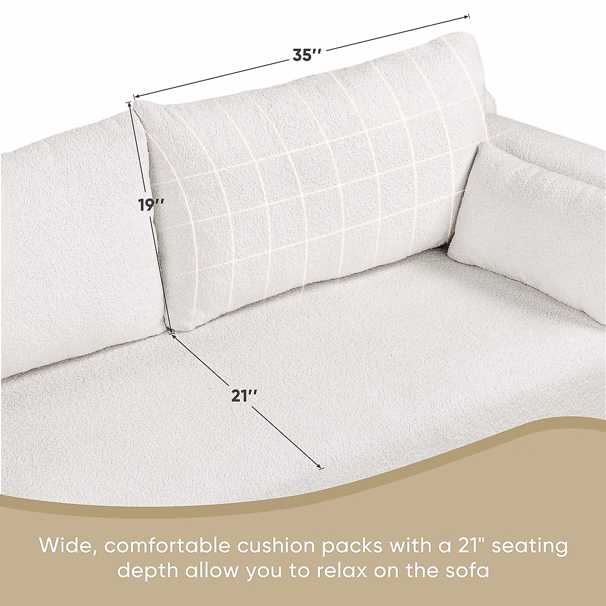 Favfurish 82" Modern Loop Yarn Fabric Sofa,Minimalist 2-3 Seat Couch with Extra Wide Domed Arms,One-Piece Seat Frame,Easy to Install,Loveseats for Living Room, Bedroom, Apartment,Office,White