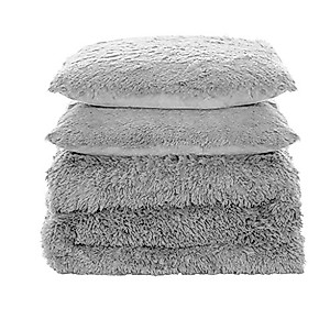 Sweet Home Collection Plush Shaggy Comforter Set Ultra Soft Luxurious Faux Fur Decorative Fluffy Crystal Velvet Bedding with 2 Shams, King, Silver