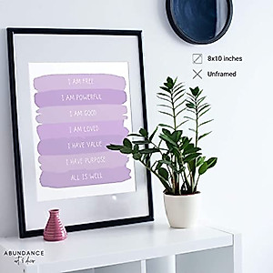 Positive Affirmations Art Inspirational Wall Art for Girls Room Purple Aesthetic Wall Décor for Toddler Bedroom Purple Nursery Wall Art Purple Wall Decor for Girls Bedroom UNFRAMED (Purple, 8x10)