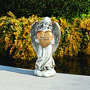 Joseph's Studio by Roman - Angel Holding Heart Memorial Garden Statue, Collection, 12.25" H, Resin and Stone, Decorative, Religious Gift, Home Indoor and Outdoor Decor, Durable, Long Lasting