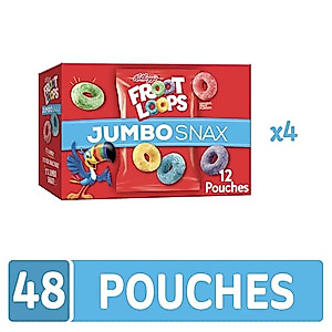 Froot Loops Jumbo Snax Cereal Snacks, Kids Snacks, Fruit Flavored, Original (4 Boxes, 48 Pouches)