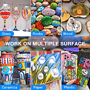 Acrylic Paint Pens Paint Markers Set of 18: Fine Point Paint Pens for Rock Painting Glass Wood Ceramic Fabric Metal Canvas Easter Eggs Pumpkin Kit, Drawing Art Crafts for Adults Scrapbooking Supplies