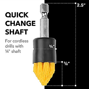 [4 Pack] .75”W Drill Brush Attachment Set - 2 Tapered & 2 Flat - All Purpose Detail Brush Attachments for Cordless Drill - Tile & Grout Drill Brush Set - Drill Attachments for Cleaning, 5/8"L Bristles