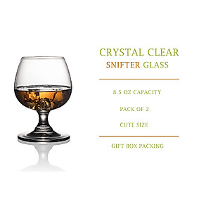 BothEarn Small Clear Brandy Snifter Set of 2, 8.5 Ounce (250 ml) Crystal Whiskey Cognac Glass, Good for Wedding Bar Party Home Cocktail