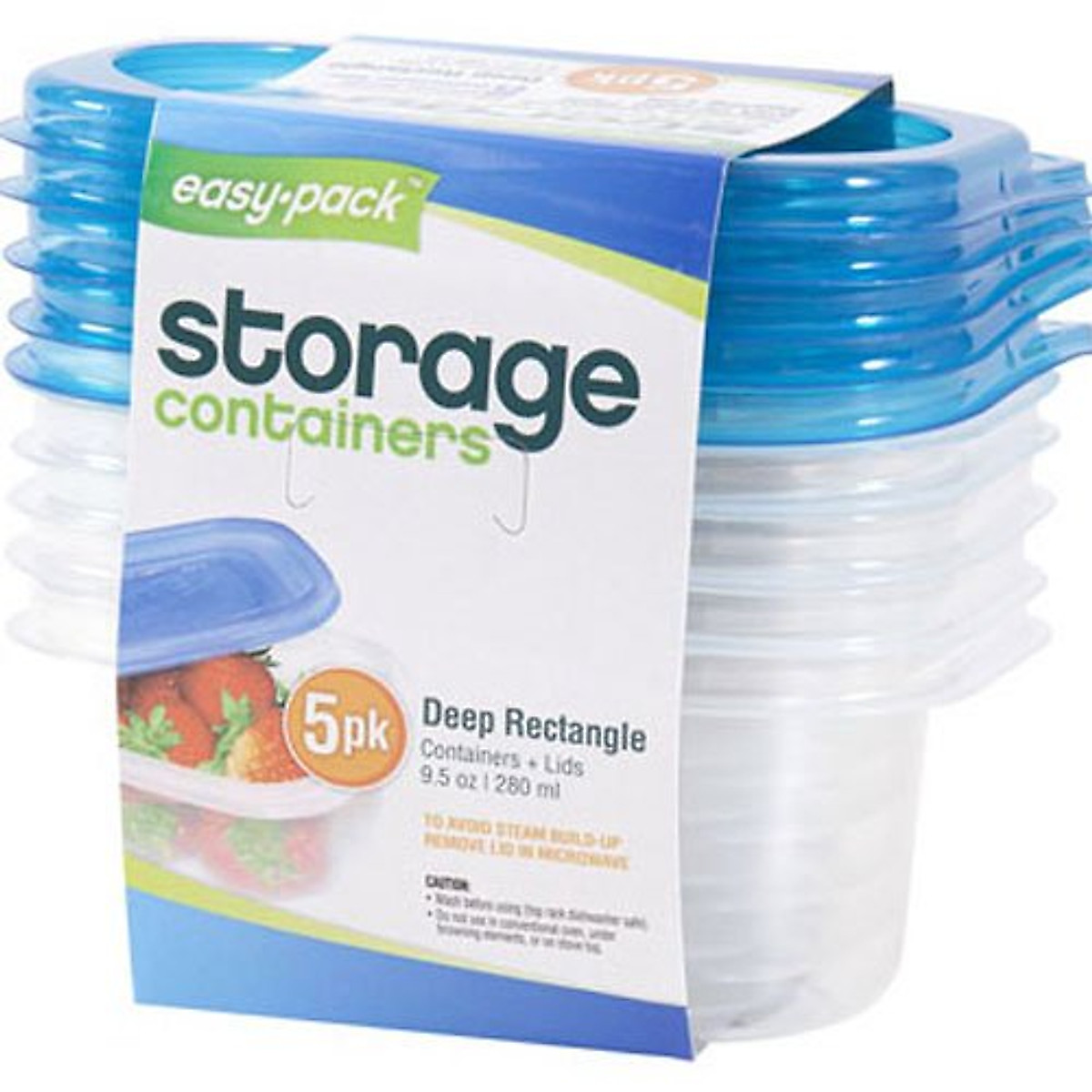 Easy Pack Rectangle Reusable 9-1/2-Ounce Containers and Lids, 280ml, 5-Pack