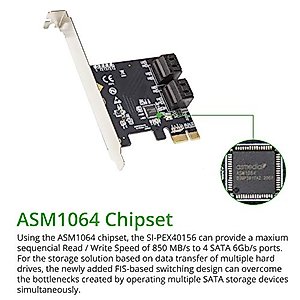IO Crest 4 Port SATA III Expansion Card with Low Profile Bracket - 6Gbps SATA 3.0 Controller PCI Express x1 ASMedia 1064 for Windows10/8/7/XP/Vista/Linux