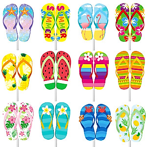 36pcs Beach Flip Flops Cupcake Toppers Summer Beach Party Cupcake Toppers Decorations Pool Party Decorations Supplies for Summer Birthday Tropical Luau Hawaiian Party Supplies
