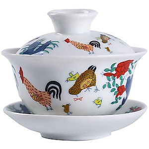 DOITOOL China Traditional Teacup Ceramic Chinese Tea Cup Porcelain Tea Bowl Gaiwan Teacup with Lid and Saucer Teapot Teaware for Home Tabletop Decor White