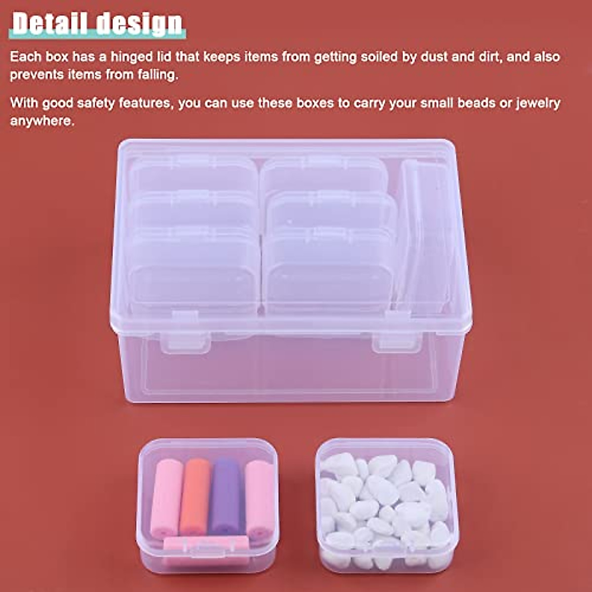 KINBOM 22 Pcs Plastic Storage Cases, Mini Bead Storage Box with Lids Rectangle Clear Bead Storage Container Organizer for Jewelry Making Crafts Small Items (2pcs Large, 20pcs Small)