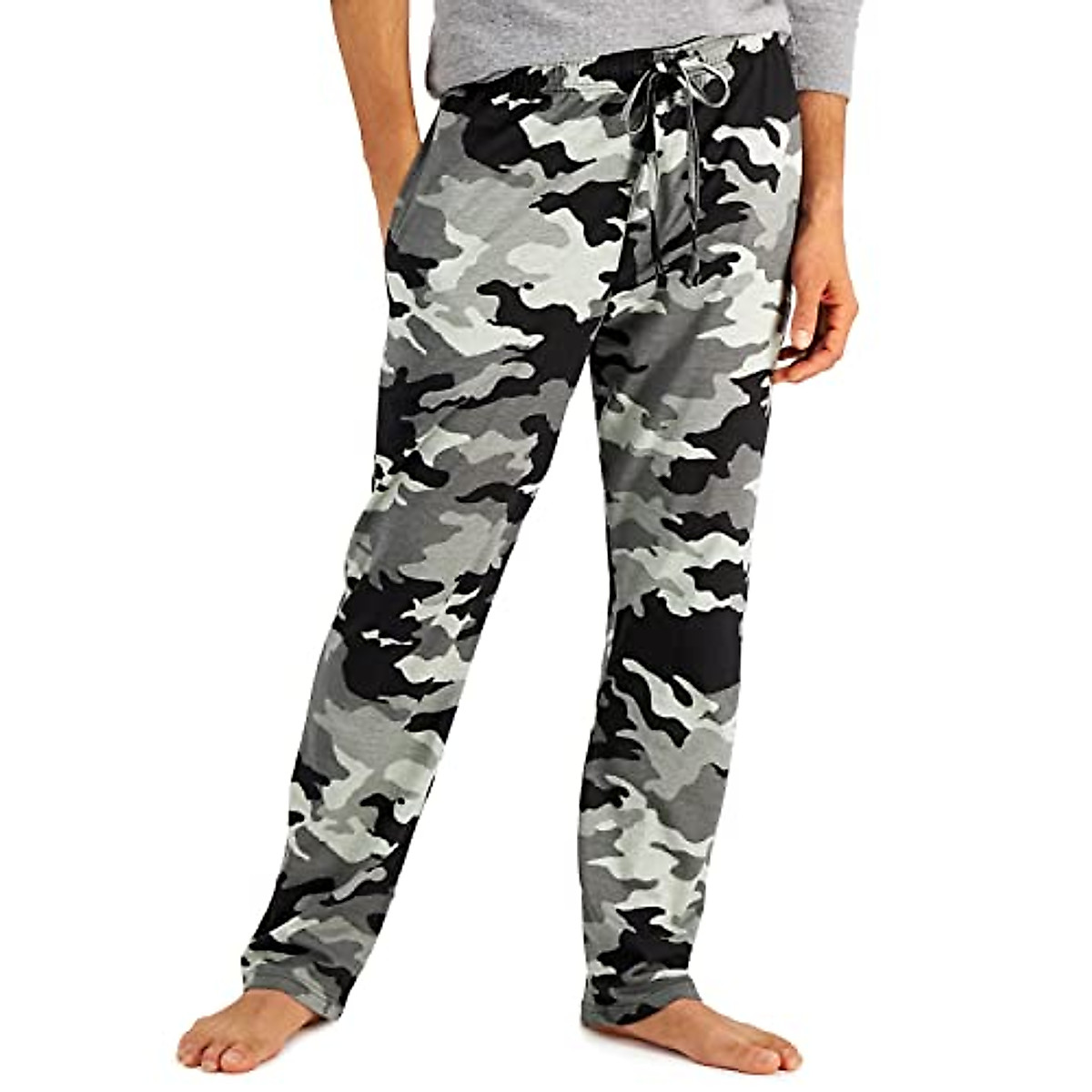 Hanes Men's ComfortSoft Cotton Printed Lounge Pants, 31" Inseam, Pockets, Drawstring/Elastic Waist, Black & Grey Camo, X-Large