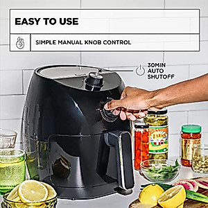 Crux 3.7QT Manual Air Fryer, Faster Pre-Heat, No-Oil Frying, Fast Healthy Evenly Cooked Meal Every Time, Dishwasher Safe Non Stick Pan and Crisping Tray for Easy Clean Up, Stainless Steel/Black