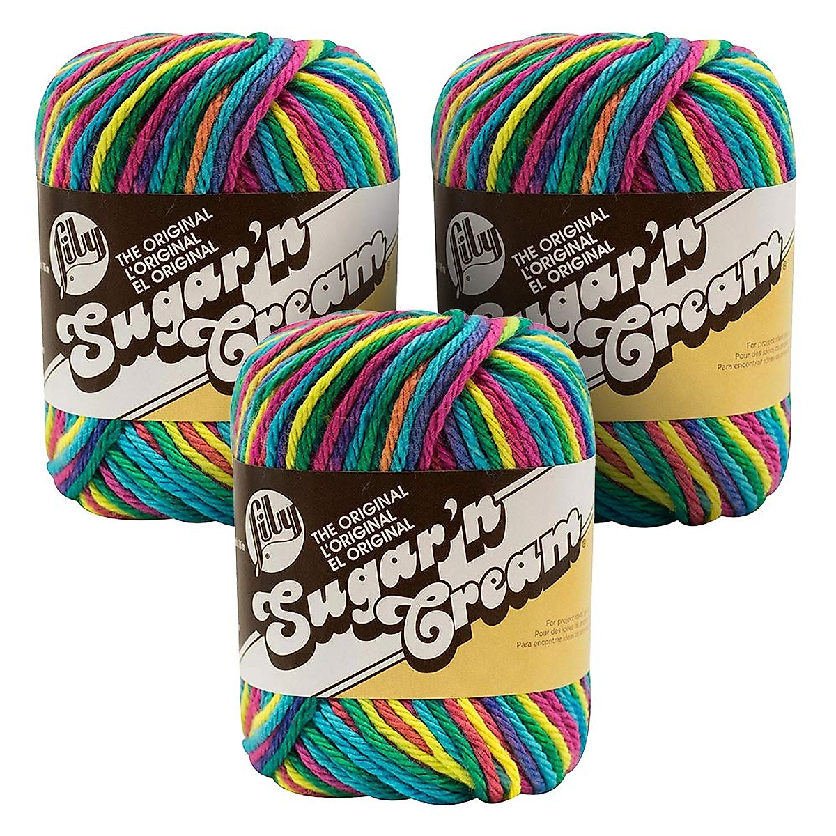 Lily Sugar'n Cream Ombre Yarn - (4) Medium Gauge 100% Cotton - 2 oz - Psychedelic (3-Pack)