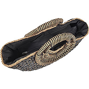 QZUnique Hand-woven Straw Bag Women Summer Beach Handbag Casual Satchel Retro Top Handle Tote Clutch