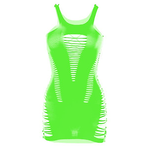 Vorifun Womens Babydoll Hollow Fishnet Lingerie Hot Mini Dress Tube Chemise Bodysuit (Green)