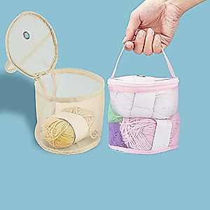 NBEADS 2 Pcs Empty Mesh Yarn Bags, Portable Knitting Bag Organza Storage Cases Tote Bags Crochet Thread Sewing Accessories for Yarn Storage (Pink and Navajo White)