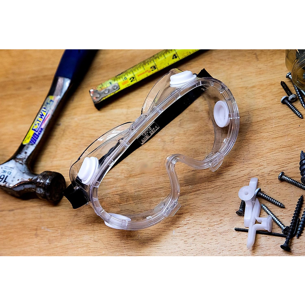 Protective Safety Goggles, Clear Lens & Anti Fog, Adjustable Head Belt Lightweight & Durable, 1 Pack