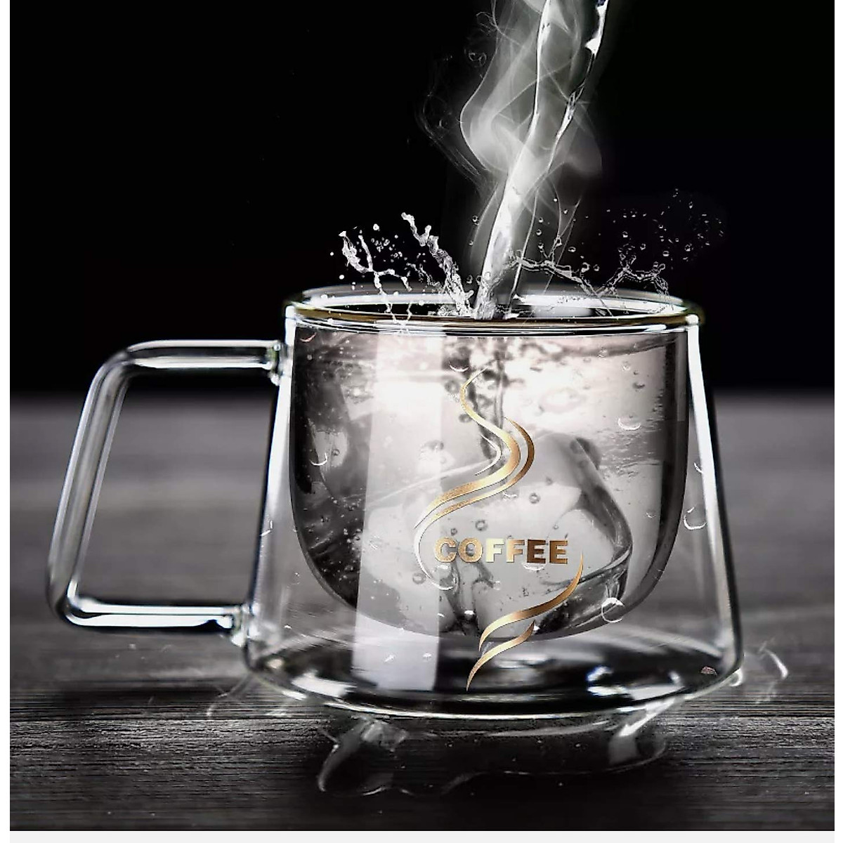 Virgin Forest Espresso Cups, Double Wall Lnsulated Glasses Cup, Clear Glass Coffee Mugs with Handle (7 oz)