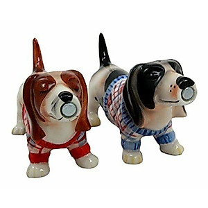 Set Of 1 French Basset Hounds Magnetic Ceramic Salt Pepper Shakers Set