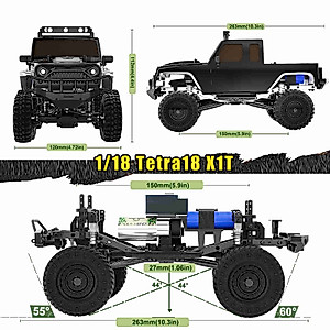 PANDA HOBBY RC Rock Crawler 4x4,RC Crawler 1/18 4WD Off Road RC Cars,RTR Remote Control Car for Adults,1:18 Scale RC Truck Cruiser Vehicle,Waterproof All Terrains Hobby RC Model Car,Tetra18 X1T,Black