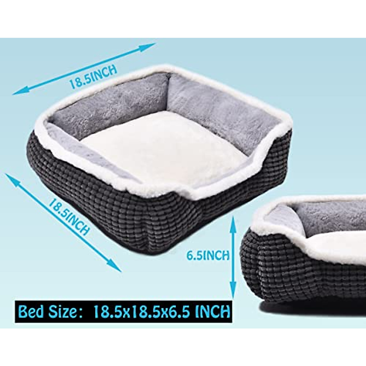 Dog Bed for Small Dogs,Cute Cat Bed for Indoor Cats,Washabel Super Soft Durable Kitten Bed and Puppy Bed, Anti-Slip & Water-Resistant Bottom,Luxury Square Grey Small aninal Bed
