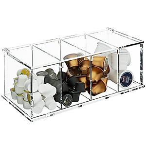 Coffee Capsule Holder Acrylic Box K Cup Holder Coffee Pod Storage Clear 4 Compartment with Lid Organizer Coffee Bar Accessories