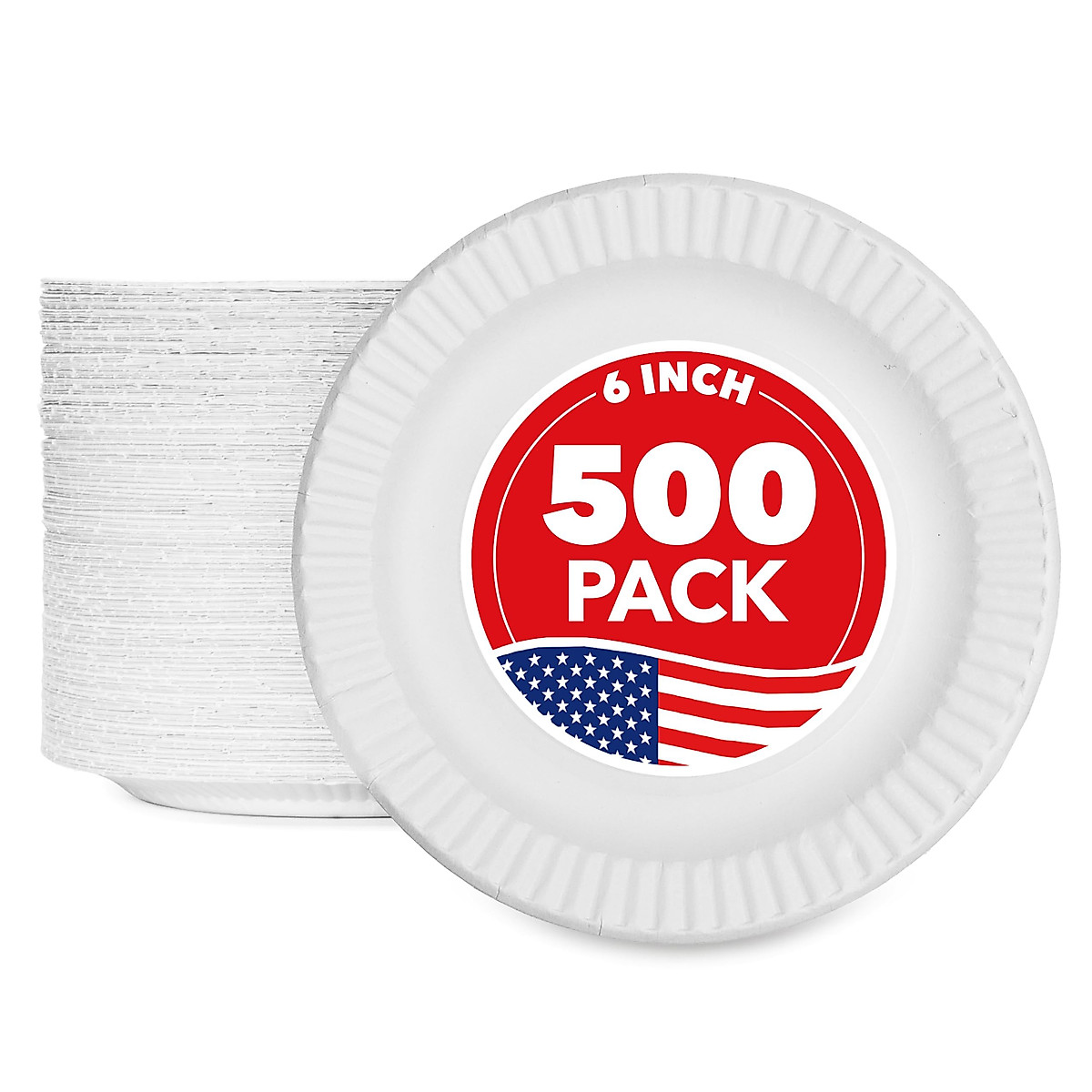 Stock Your Home 6-Inch Paper Plates Uncoated, Everyday Disposable Dessert Plates 6" Paper Plate Bulk, White, 500 Count