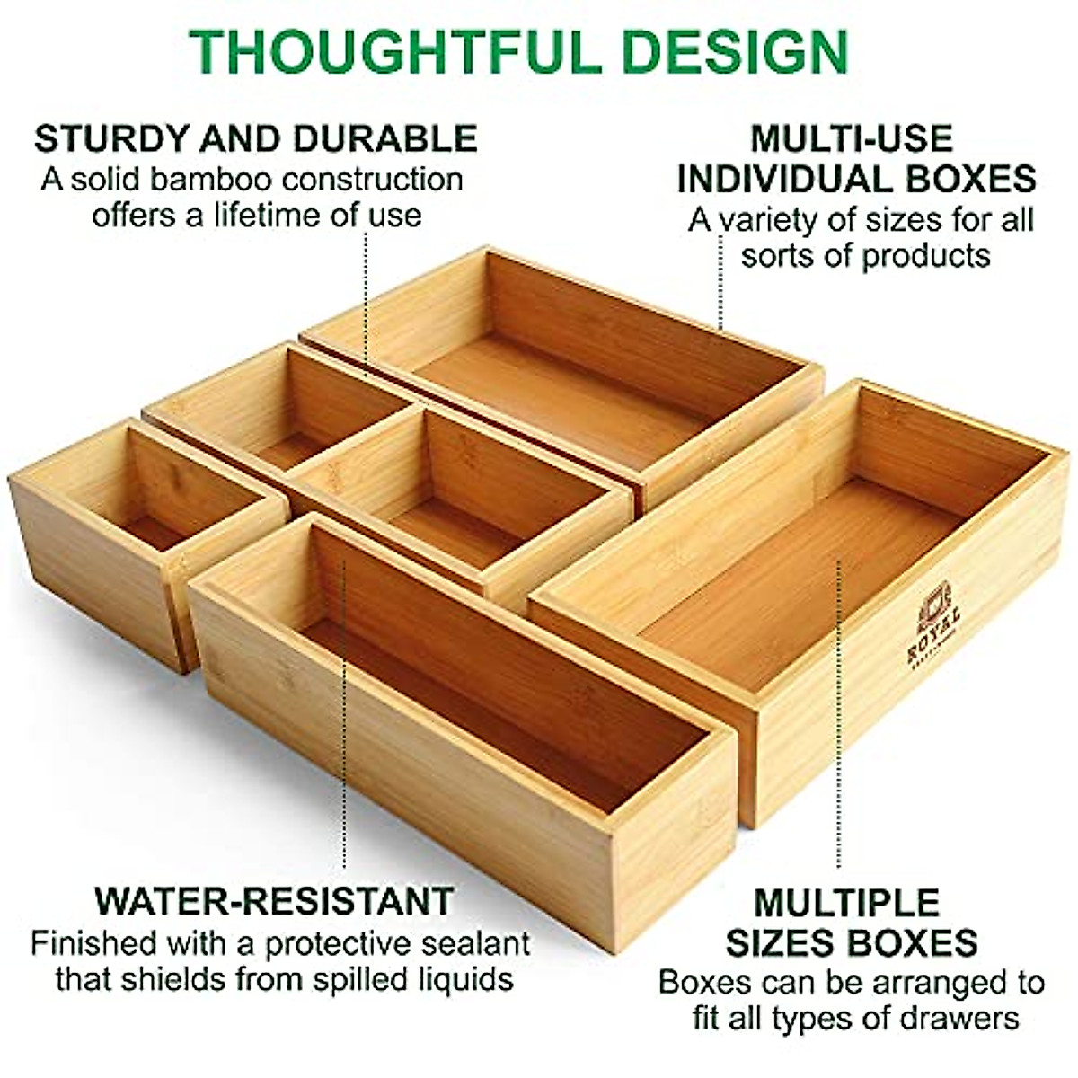 ROYAL CRAFT WOOD Silverware Drawer Organizer and Storage Box Set of 5