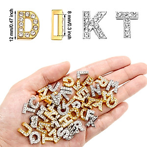 WILLBOND 104 Pieces Rhinestone Letter for Crafts Slider Charms Alphabet Letter A-Z 8 mm Alloy for DIY Bracelet Wristbands Necklace Choker Jewelry Making Charms Supplies (Gold and Silver)