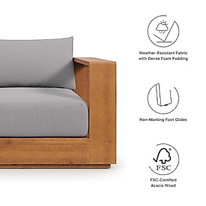 Modway Tahoe Acacia Wood Outdoor Patio Chair in Natural Light Gray with Weather-Resistant Cushions - Ideal as Club Chair or Outdoor Dining Chair