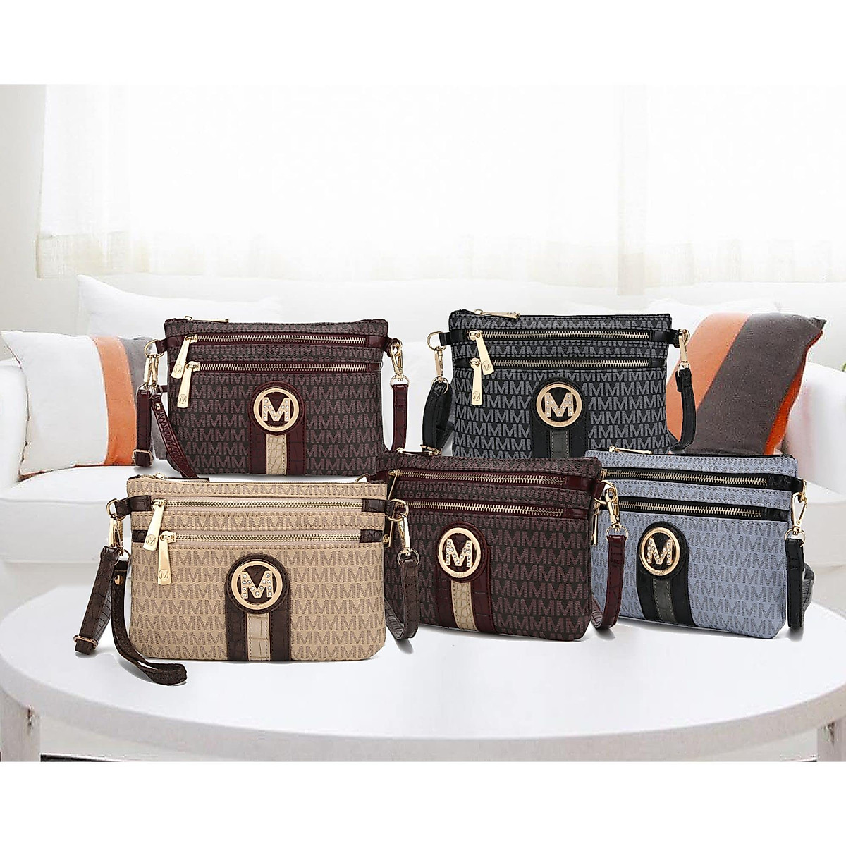 MKF 2 in 1 Crossbody Bags for Women, Wristlet Purse - Ladys Small PU Leather Messenger Handbag - Adjustable Strap