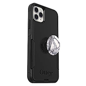 OtterBox Bundle: COMMUTER SERIES Case for iPhone 11 Pro Max - (BLACK) + PopSockets PopGrip - (WHITE MARBLE)