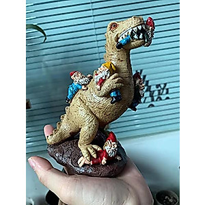 Dinosaur Eating Gnomes Garden Art Decor Outdoor Statue Art Decoration for Lawn Yard Housewarming Garden Gift