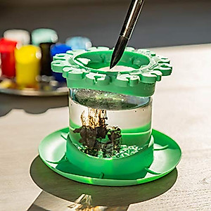 Paint Brush Cleaner Rinse Cup (All-in-One) Fine Art, Studio, Classroom | Brushes Holder & Silicone Cleaning System for Acrylic, Watercolor, and Water-Based Mediums (Mug, Green)