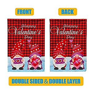 Happy Valentines Day Garden Flag , Gnome Burlap Flag 12x18 Inches for Yard Outdoor Outside Hanging Decorations Vertical Flag