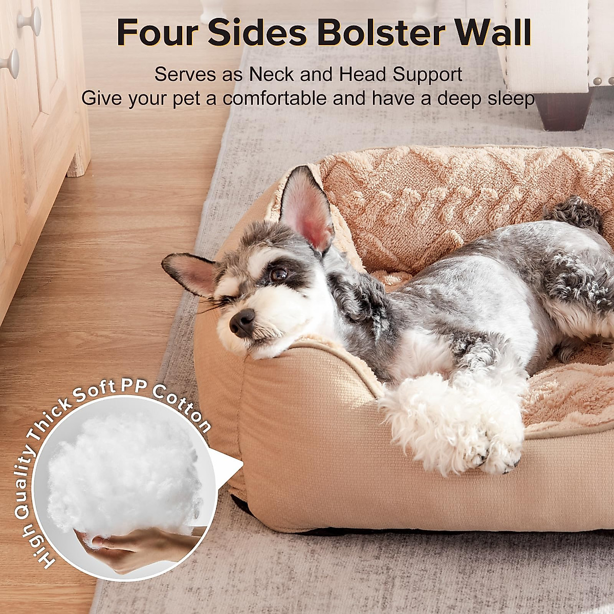 JOEJOY Small Dog Bed for Medium Small Dogs, Rectangle Washable Dog Sofa Bed, Breathable Soft Puppy Bed, Durable Pet Cuddler Bed with Anti-Slip Bottom, 25"x21"x8", Beige