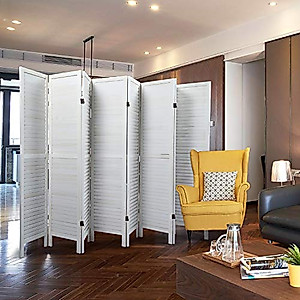 JAXPETY 8 Panel Wood Louvered Room Divider, 5.6 Ft Tall Oriental Folding Freestanding Privacy Screen Room Dividers for Home, Office, Bedroom (White)