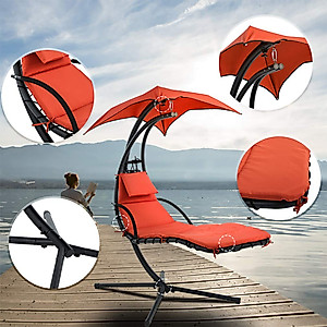 Hammock Chair Hammock Stand Outdoor Chair Patio Lounge Chair Outdoor Hanging Chair Patio Swing Chair for Adults Backyard Garden Deck Chair with Canopy Umbrella Free Standing Floating Bed Furniture