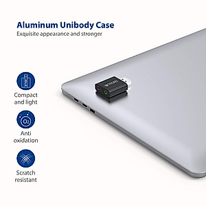 TROND Aluminum External USB Audio Adapter Sound Card with 3.5mm Stereo Headphone and Mono Microphone Jacks, C-Media CM100B Chipset, Compatible with PS5 PS4 Windows Mac Linux PC Laptop Desktop, Black