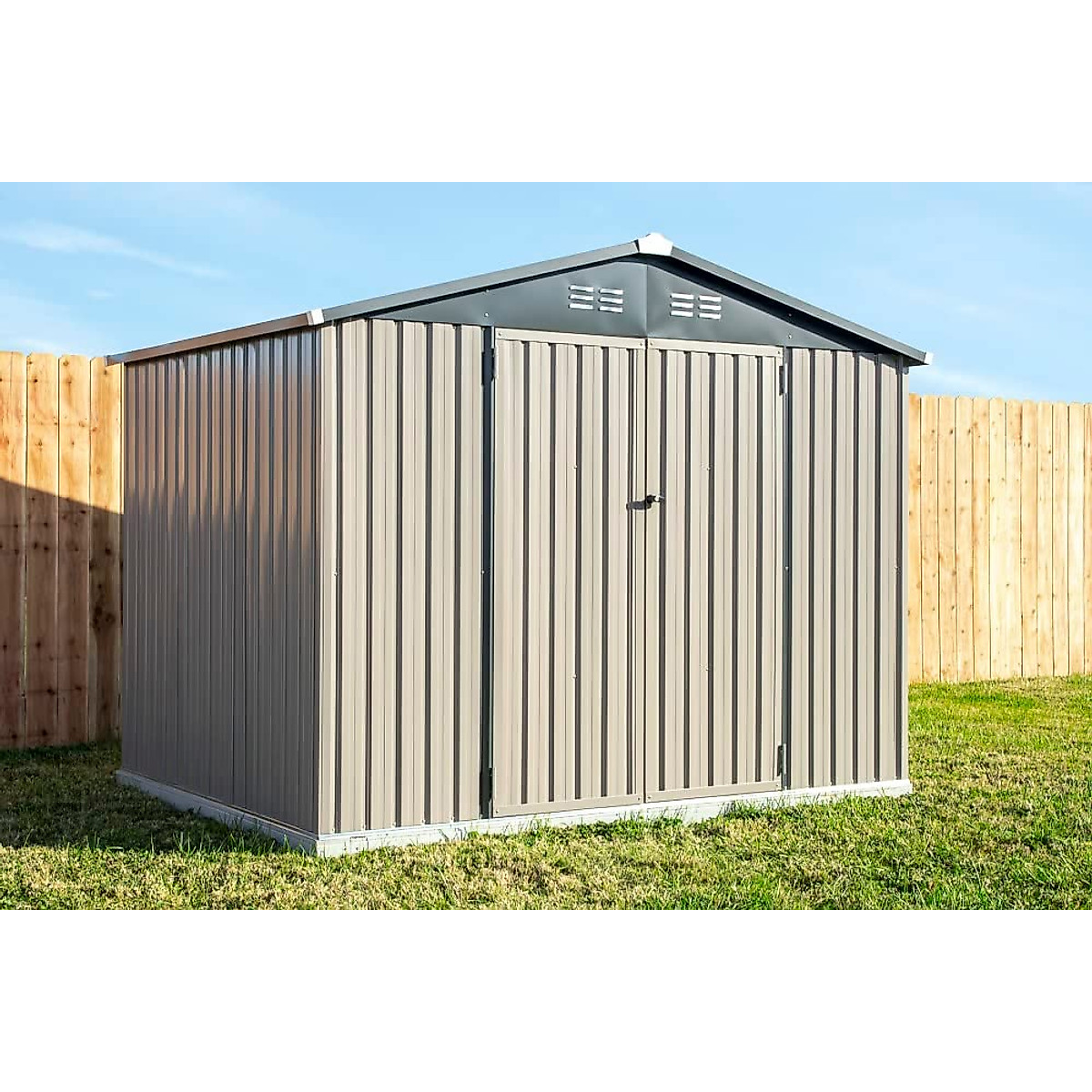Cover-It 8x6 Metal Outdoor Galvanized Steel Storage Shed with Swinging Double Lockable Doors for Backyard or Patio Storage of Bikes, Grills, Supplies, Tools, Toys, for Lawn, Garden, and Camping, Tan