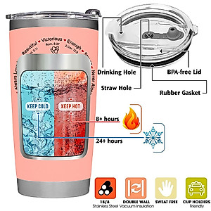 SOULVIBE Christian Gifts for Women - Religious Gifts for Women Faith - Mothers Day Gifts - Christmas Gifts for Women, Mom, Grandma, Sister, Auntie - You Are Beautiful - 20Oz Tumbler, Pink