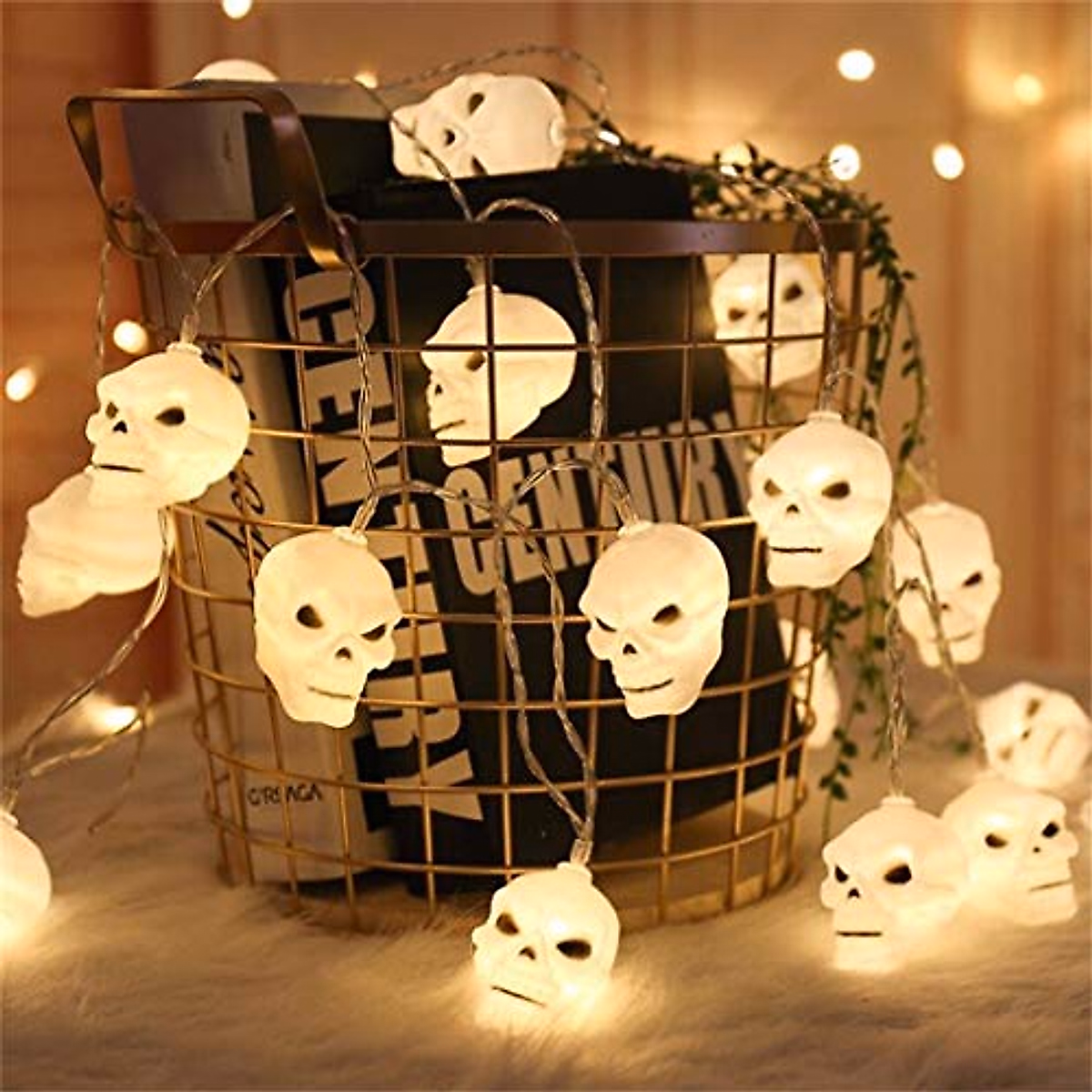 Halloween Decorations Indoor Outdoor Skull Led Lights Halloween Lights Halloween Party Decorations Spooky Skull Decor Happy Halloween Sign Halloween Scary Decorations 9.84 Feet (USB)