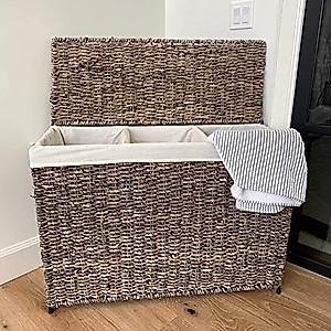 America Basket Woven Maize 3-Section Lined Hamper