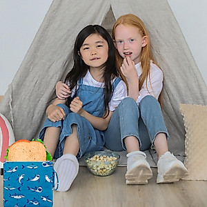 Reusable Sandwich Bag/Snack Bag for Kids & Adults, Dual Layer Lunch Bag with Handle, Washable, Food Safe, BPA Free (1-Pack, Shark)